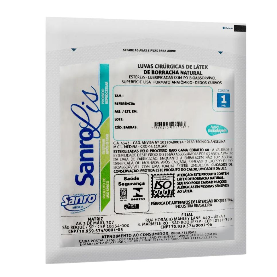 Luva Cirúrgica Estéril C/Pó 6,5 - SANRO LIS | CIRURGICA LUCENA