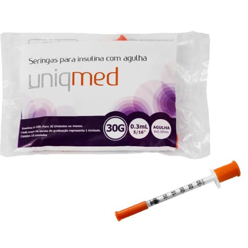 Seringa Insulina 0,3ml 30G 08x0,30mm C/100 - UNIQMED | CIRURGICA LUCENA